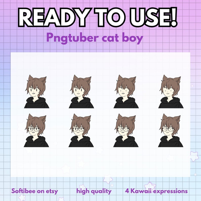 Vtuber Model Male for Twitch Pre Made Pngtuber Cat Boy With Brown Hair ...