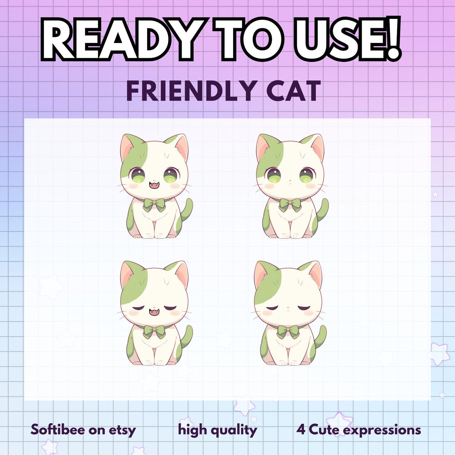 Pngtuber Cat Vtuber Model Gamer for Twitch | 4x Green Png Tuber ...