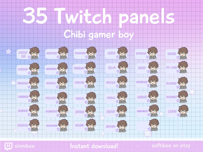 Twitch Panels Chibi Anime Boy 35x Kawaii Gamer Panels With - Etsy
