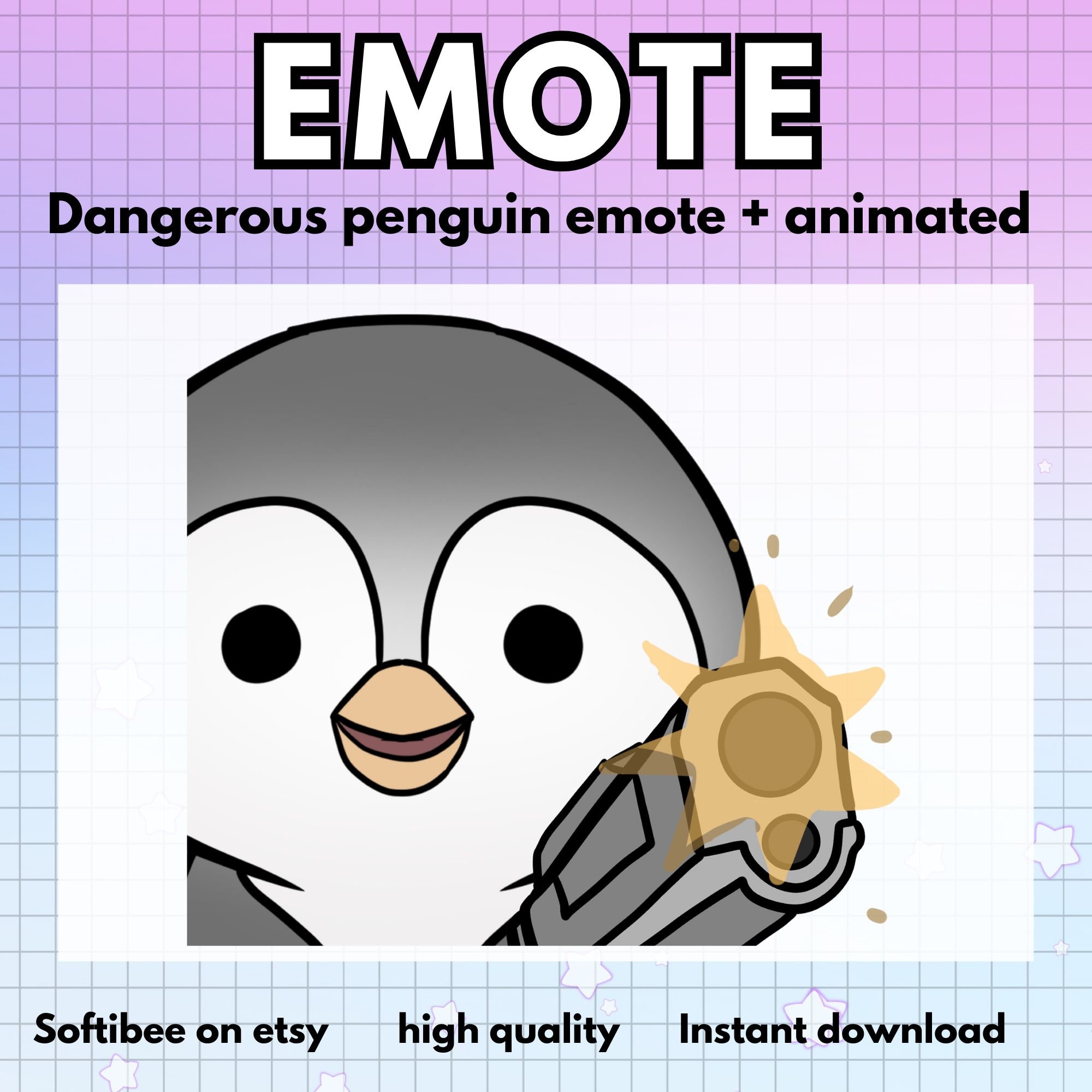 Animated Emote Penguin With a Gun Meme for Streamers Kawaii Anime Gif ...