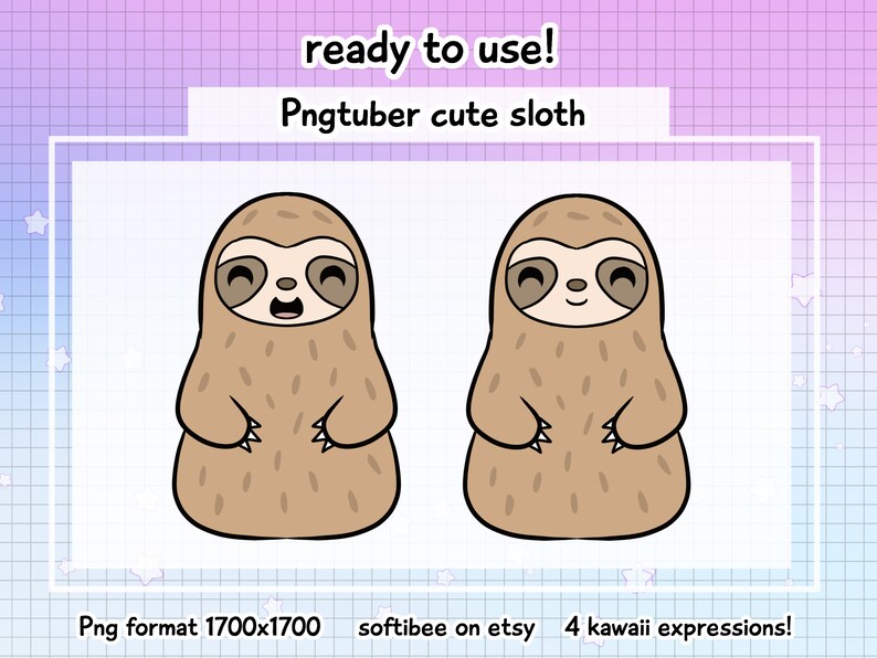 Pngtuber Sloth ! X4 Cute Animal Pngtuber Premade Avatars for Twitch ...