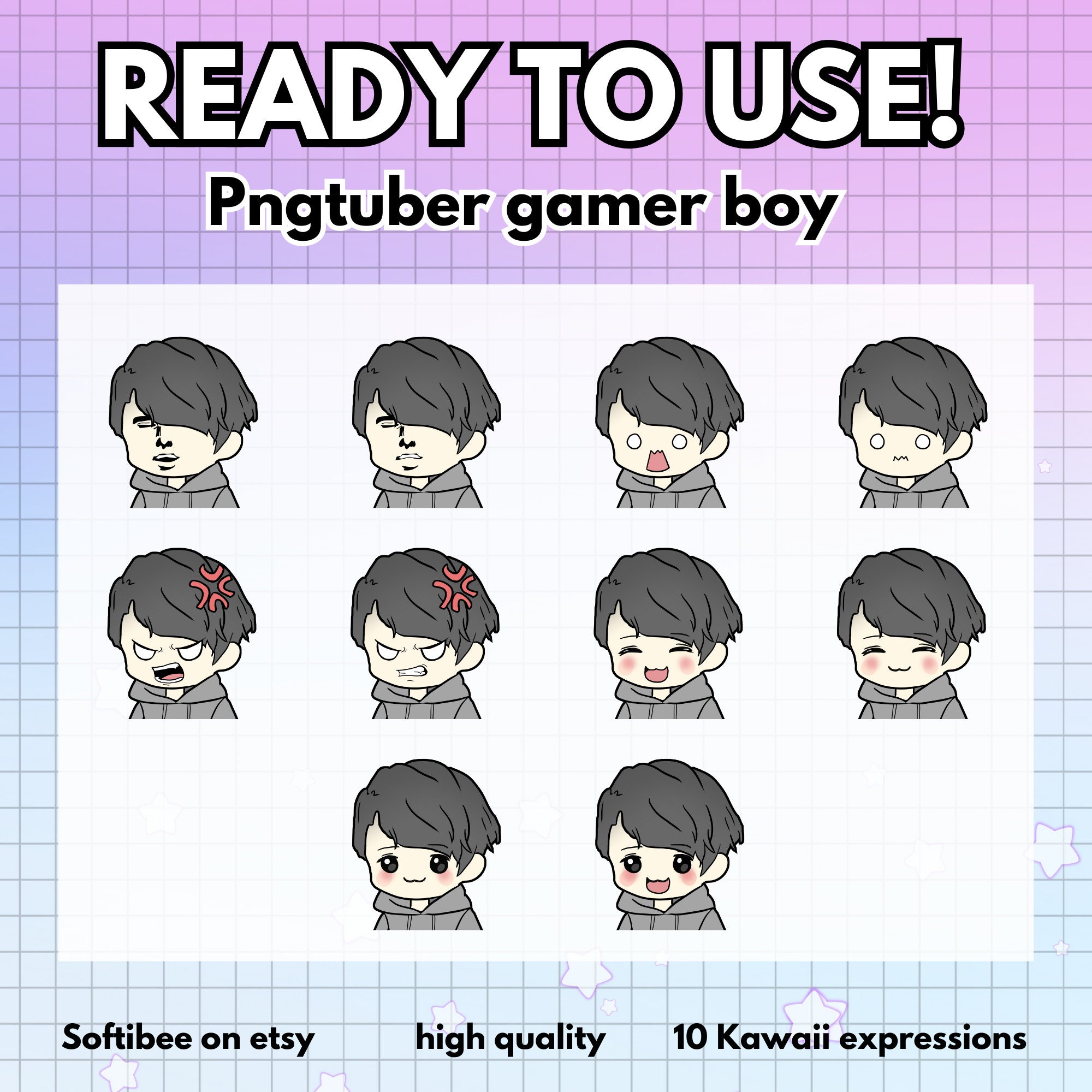 Reactive Pngtuber Boy With Black Hair & Glasses Accessory 10x Avatars ...