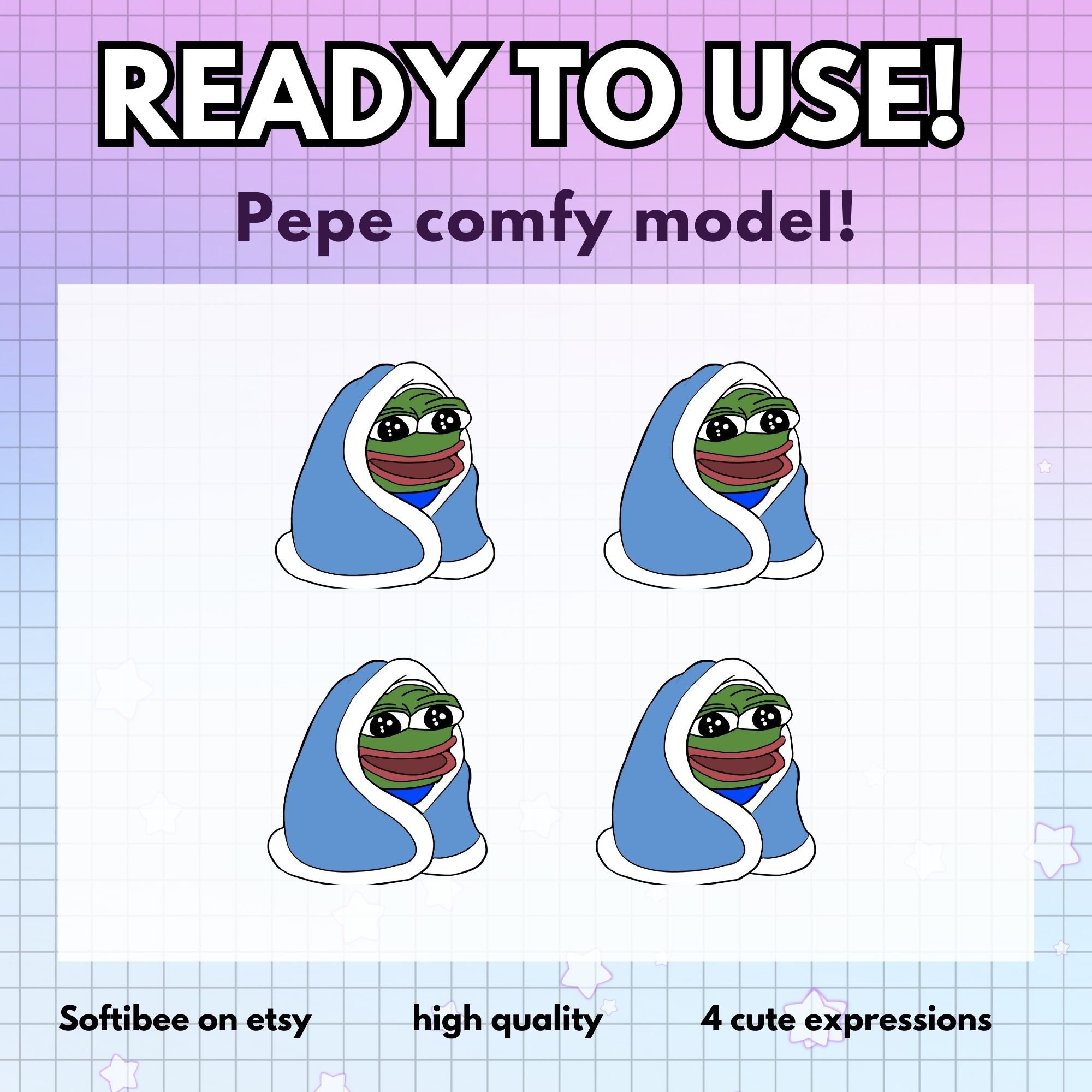 Vtuber Frog Pepe for Twitch 4x Pepe Under Blanket Cozy Pngtuber Avatars Vtuber Model Male for ...