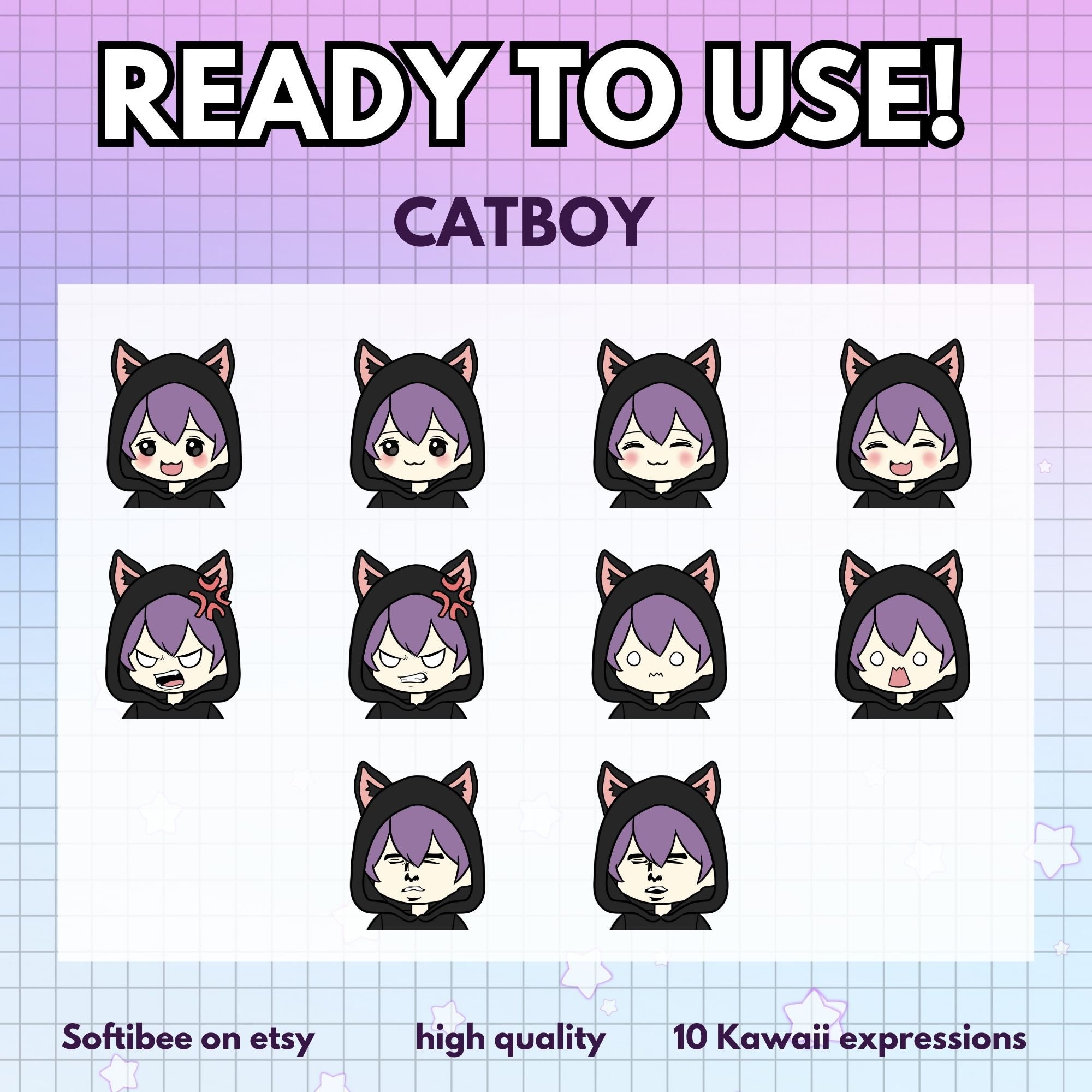 Catboy Vtuber Model Male With Purple Hair 10x Boy Pngtuber Male Avatars Animal Png Tuber ...