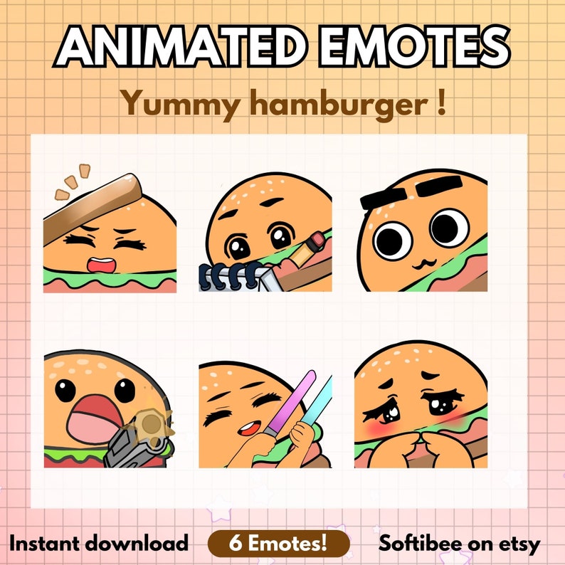 Cute Chibi Boy Burger Animated Emotes Twitch Humburger Pack ! X6 Bonk ...