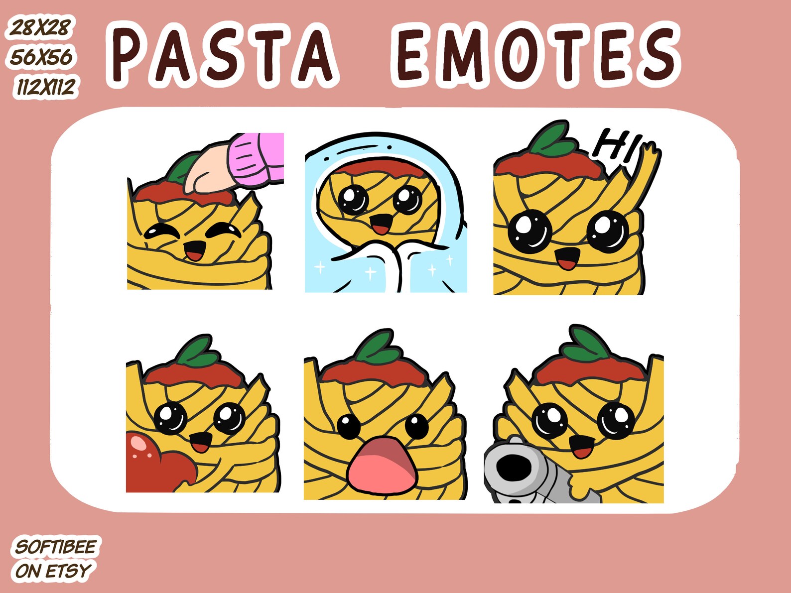 Twitch Emotes Pasta 6x Pack, Kawaii Food Emotes for Gaming Streaming ...