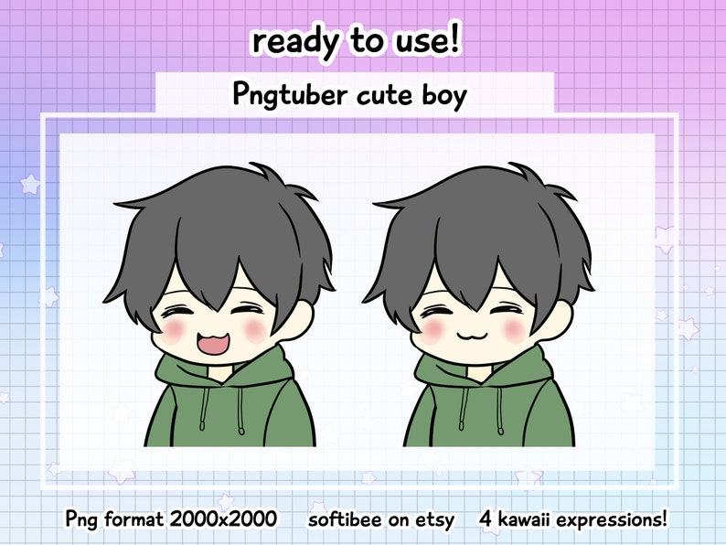 Pngtuber Avatar | Chibi Boy Png Tuber Premade (4 Emotions) | Green ...