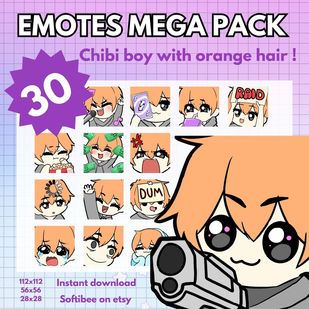 Chibi Emotes 30 Ginger Red Hair Boy With Black Eyes Ready for Twitch ...