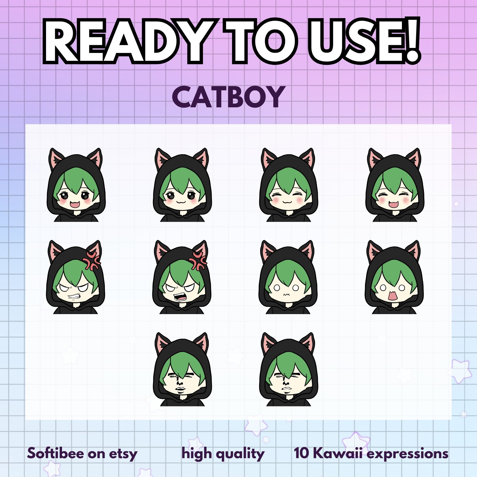 Boy Pngtuber Male Avatars 10x Catboy Vtuber Model Male With Green Hair ...