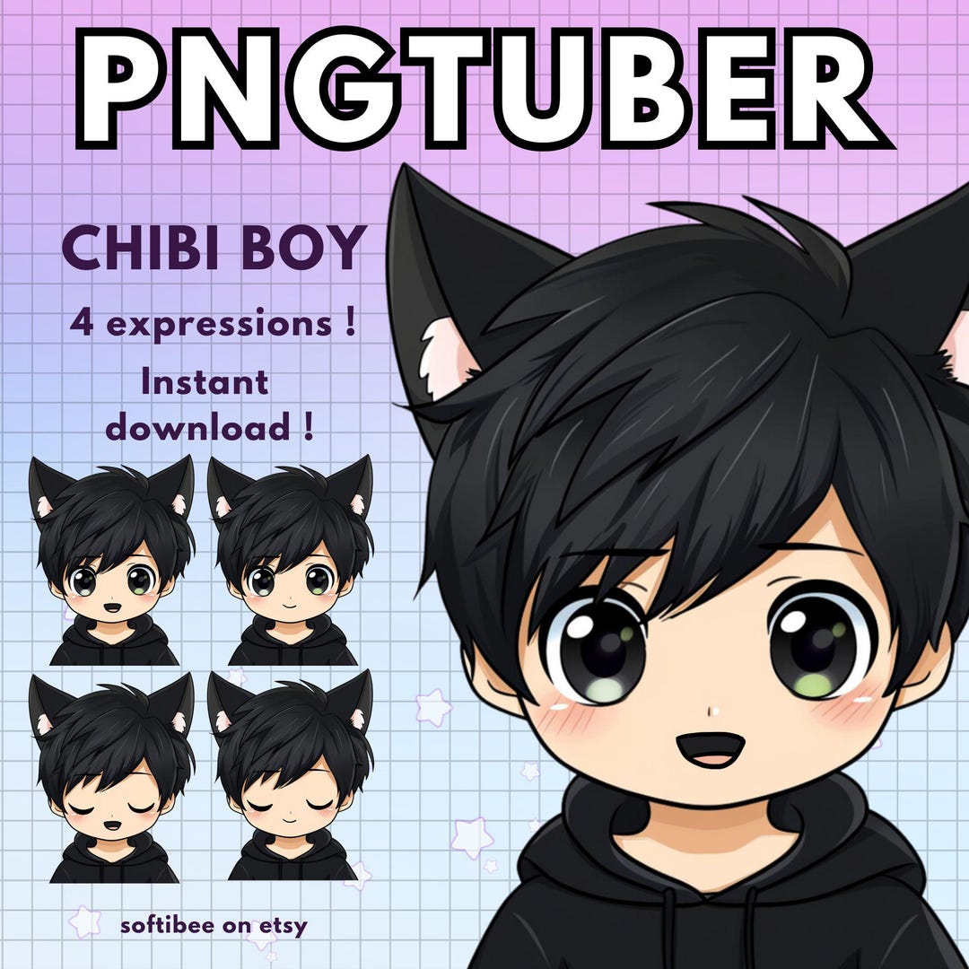 Pngtuber Cat Boy Vtuber Model for Twitch | 10x Black Png Tuber Reactive ...