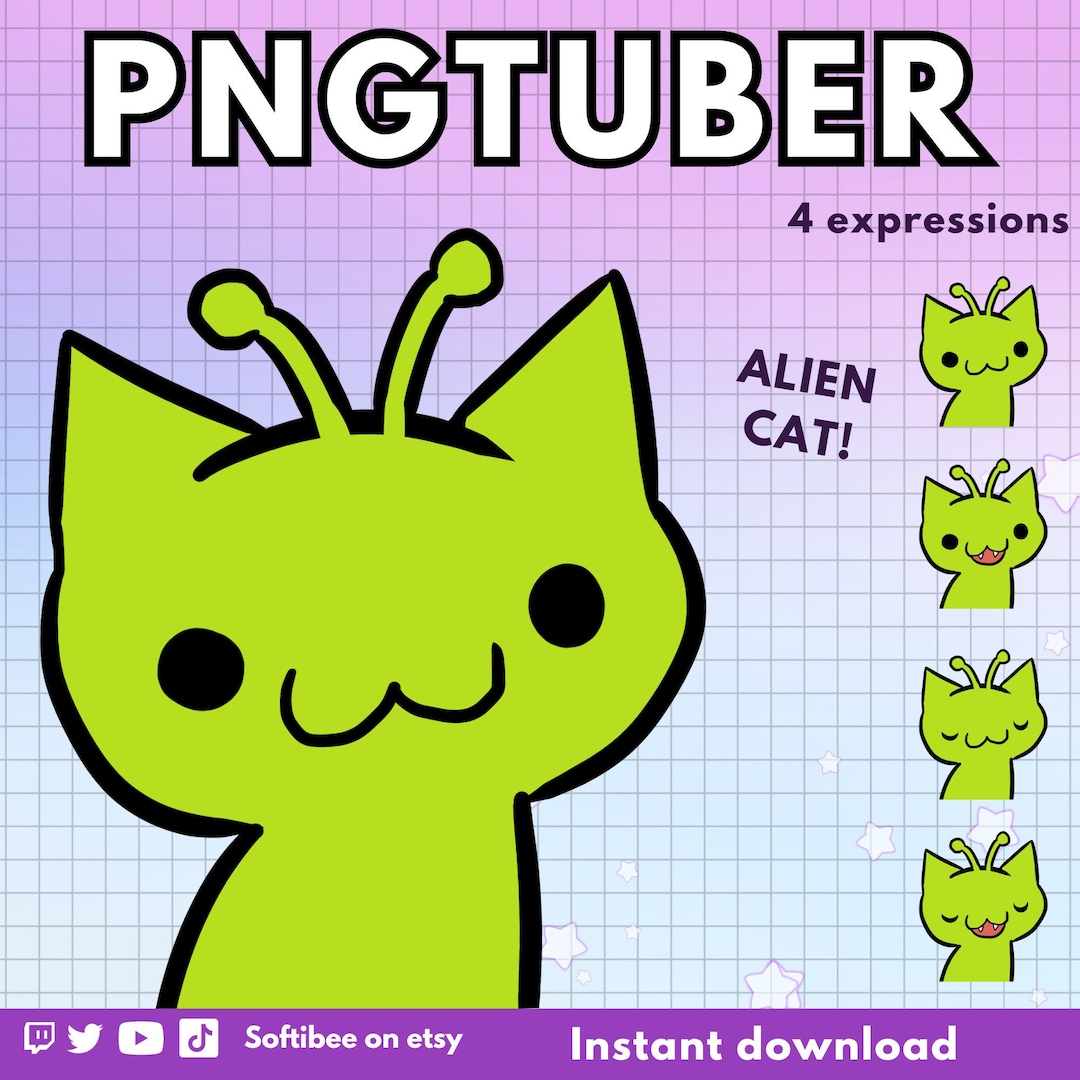 Vtuber Alien Cat Pngtuber Avatar ! 4x Funny Png Tuber Premade Giftuber ...