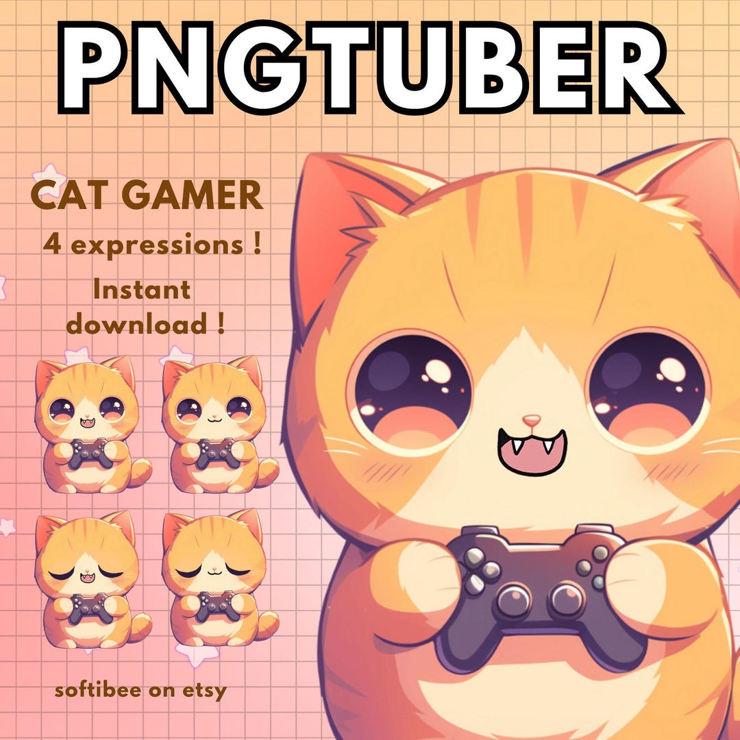Cat Pngtuber Gamer ! 4x Orange Cat Pre-made Vtuber Male Model Avatars ...