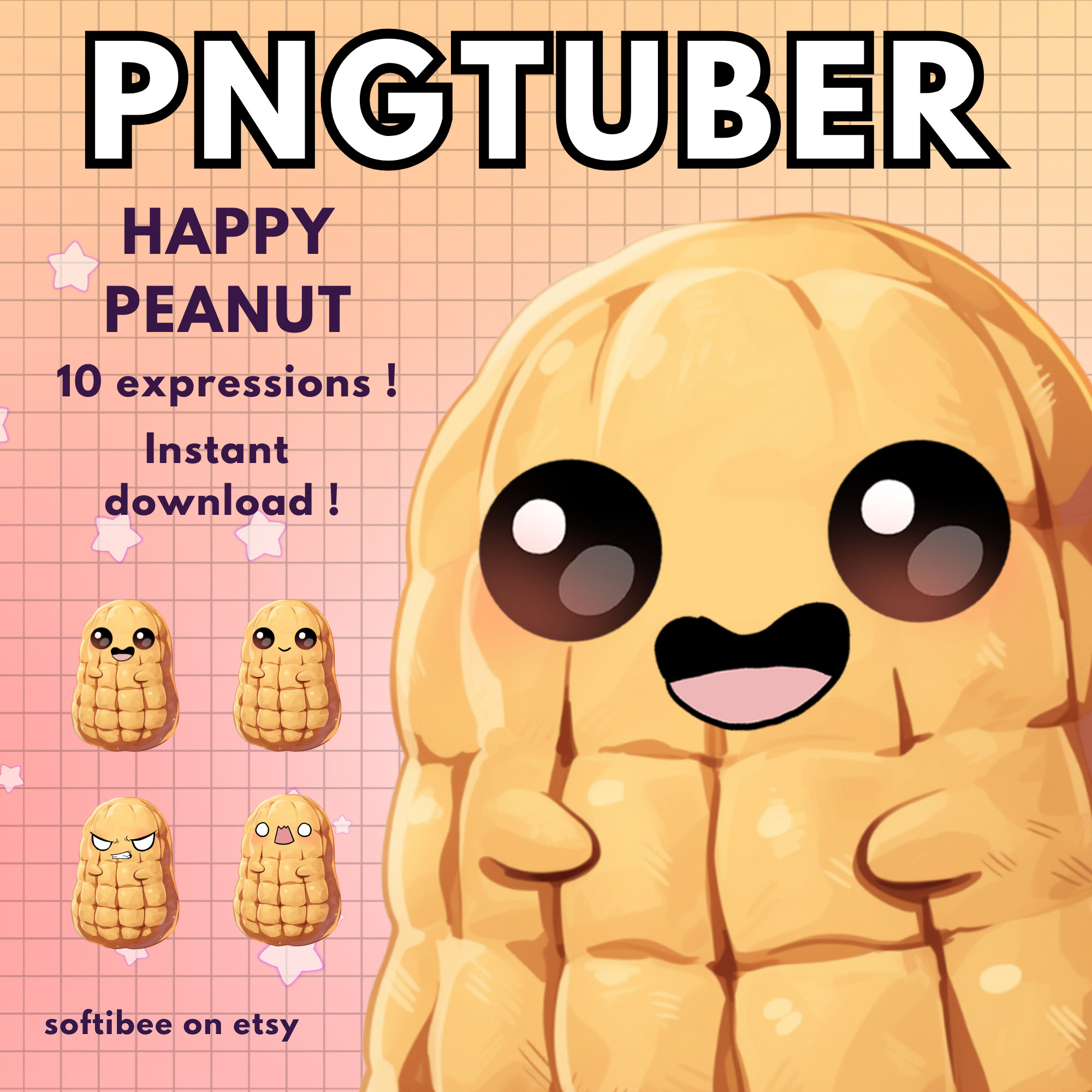 Pngtuber Peanut Chibi Boy Png Tuber Premade 10 Emotions Peanut Vtuber ...