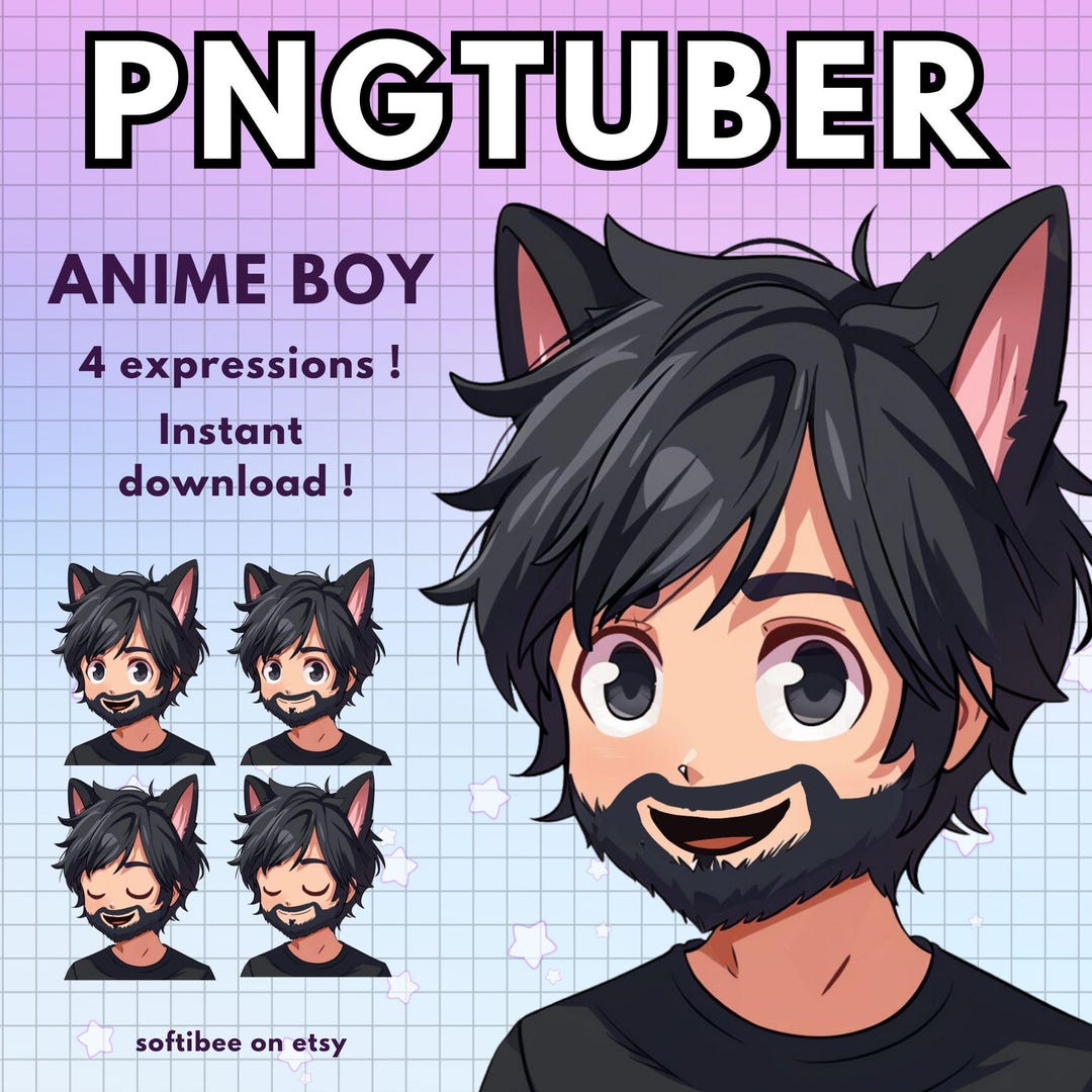 Pngtuber Male ! X4 Png Tuber Boy Anime With Black Hair Vtuber Model ...