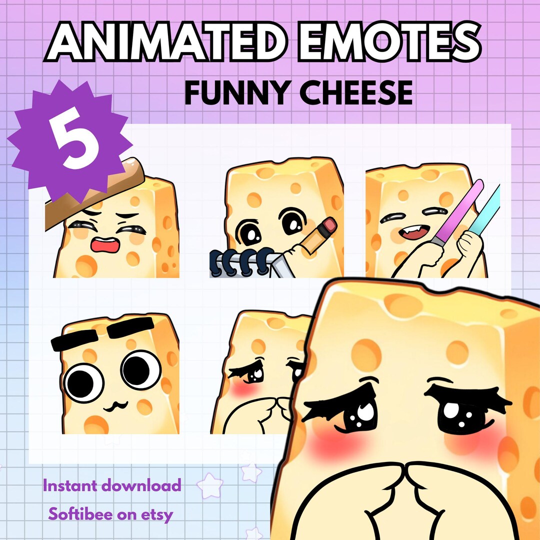 Cute Chibi Cheese Animated Emote Bundle | 5X Twitch Emotes Pack | Bonk ...
