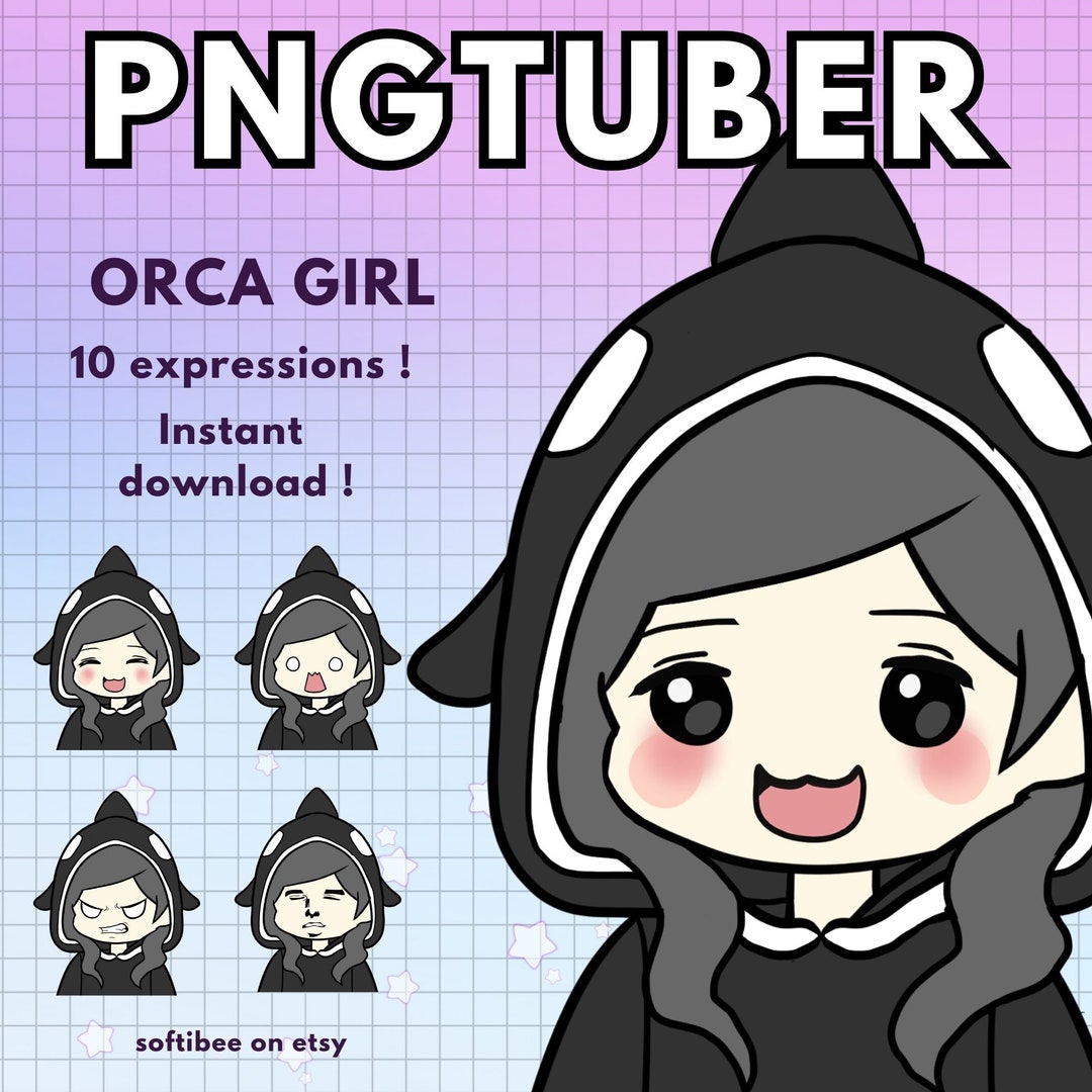 Orca Pngtuber Girl Model | Chibi Pngtuber Model Vtuber Black Hair ...