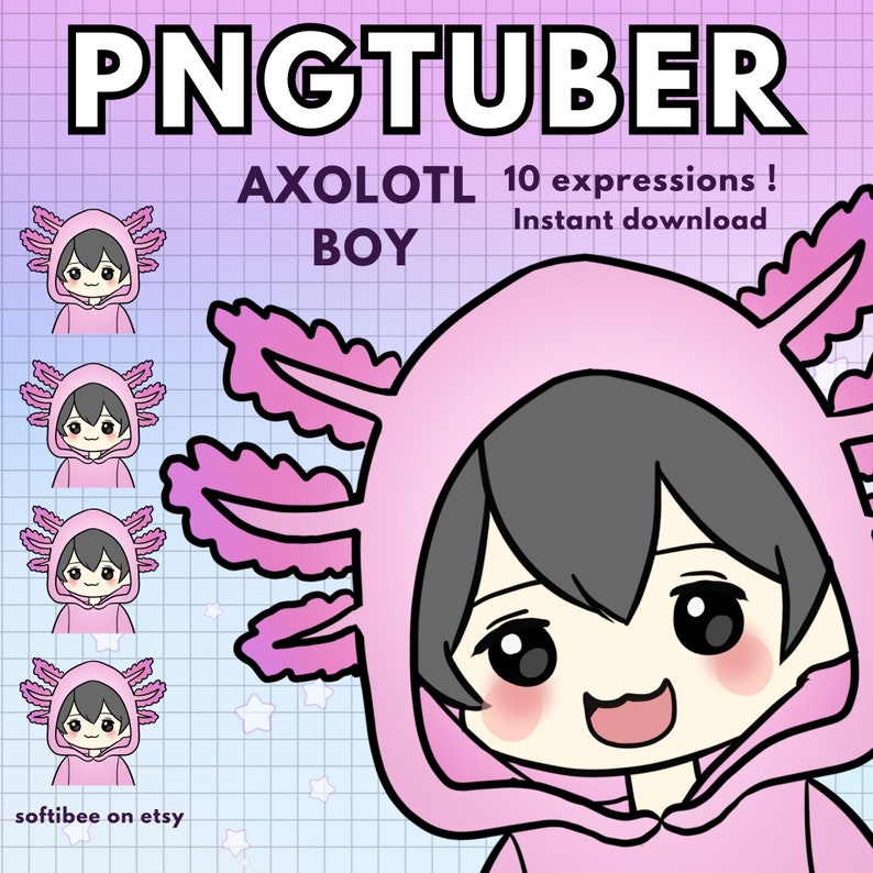 Axolotl Pngtuber Boy X10 V-tuber Premade Png Tuber Vtuber Male Model ...
