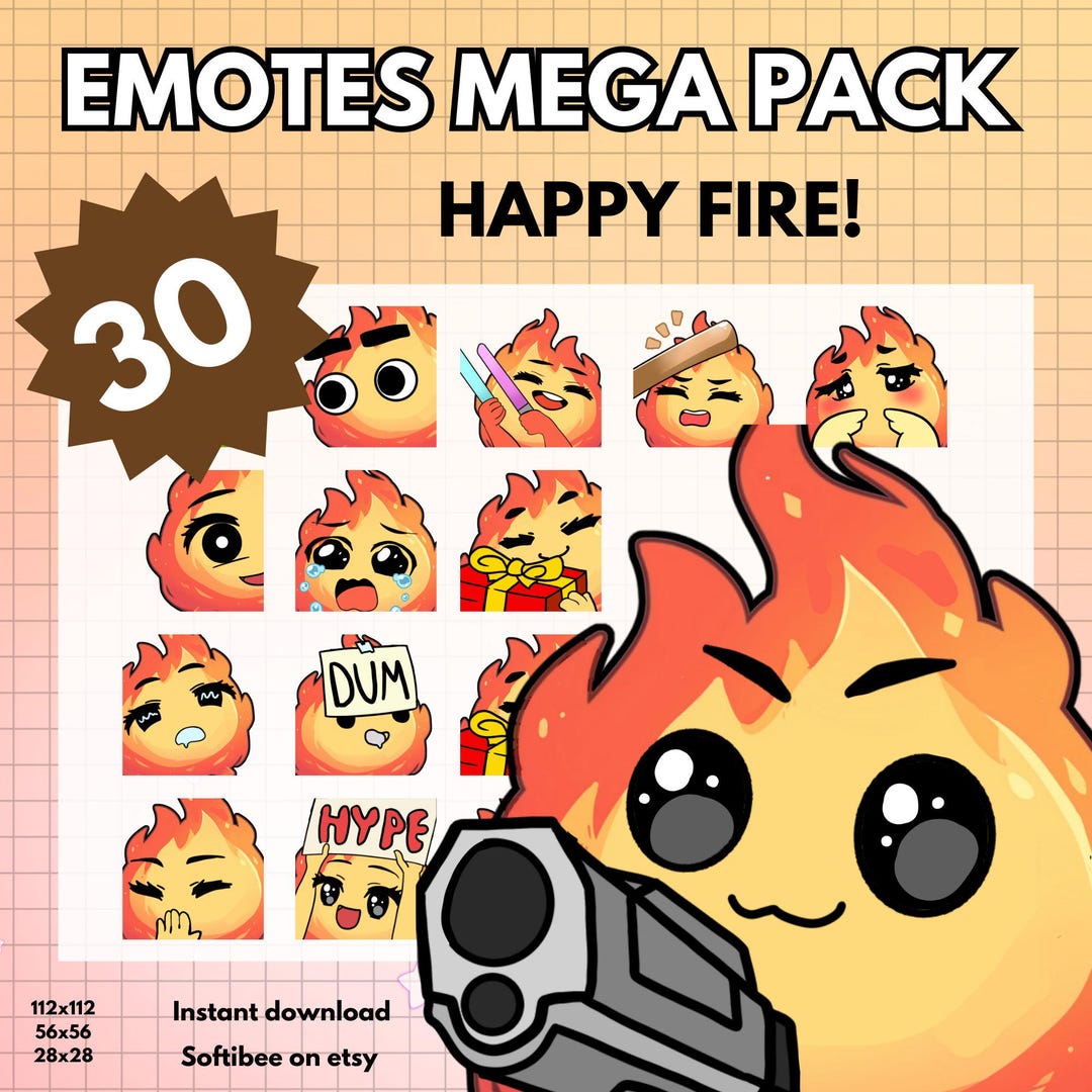 Fire Emotes Twitch MEGA PACK ! X30 Emote Chibi Boy Anime Fire Model ...