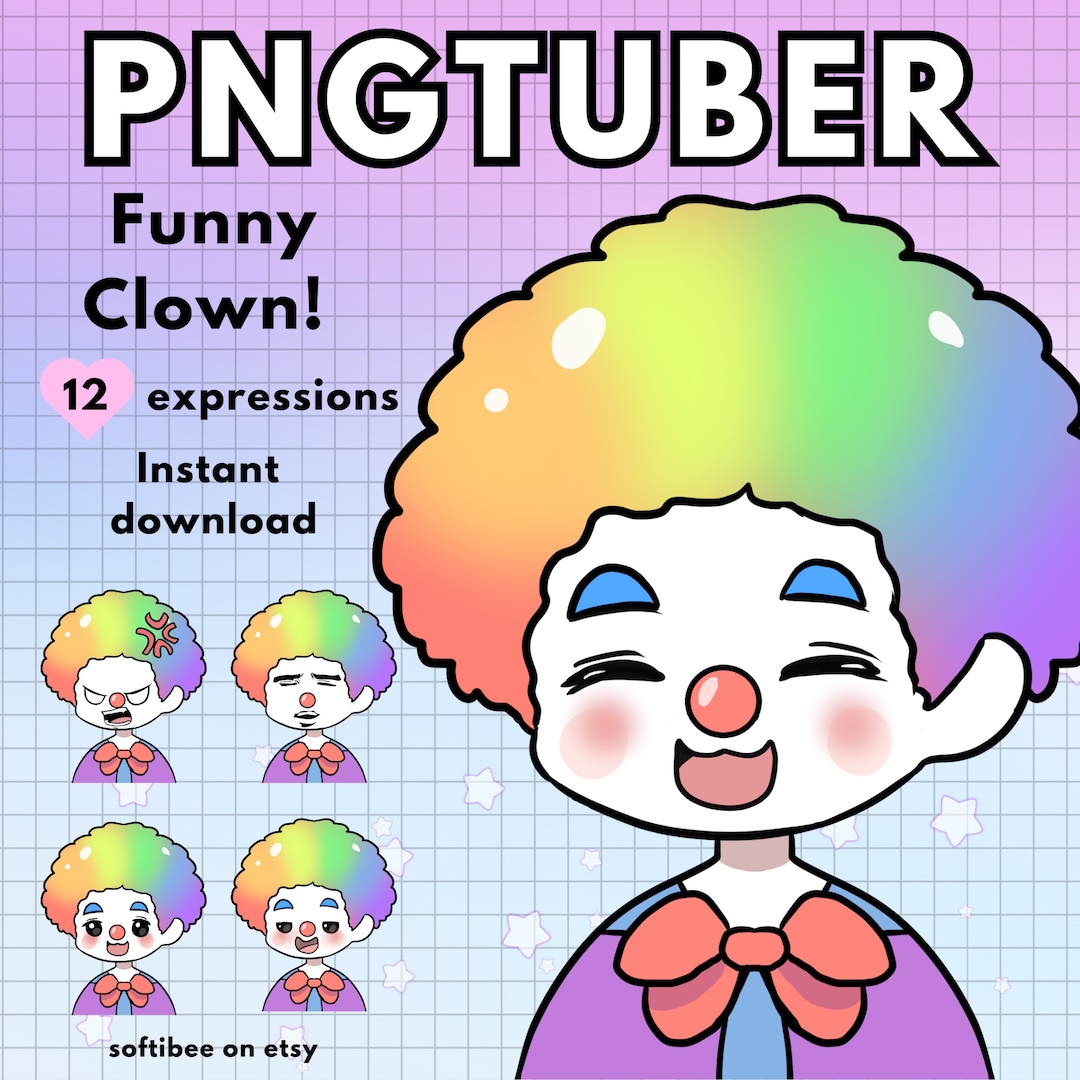 Clown Pngtuber ! 12X Png Tuber Kawaii Chibi Voice Reactive Vtuber ...