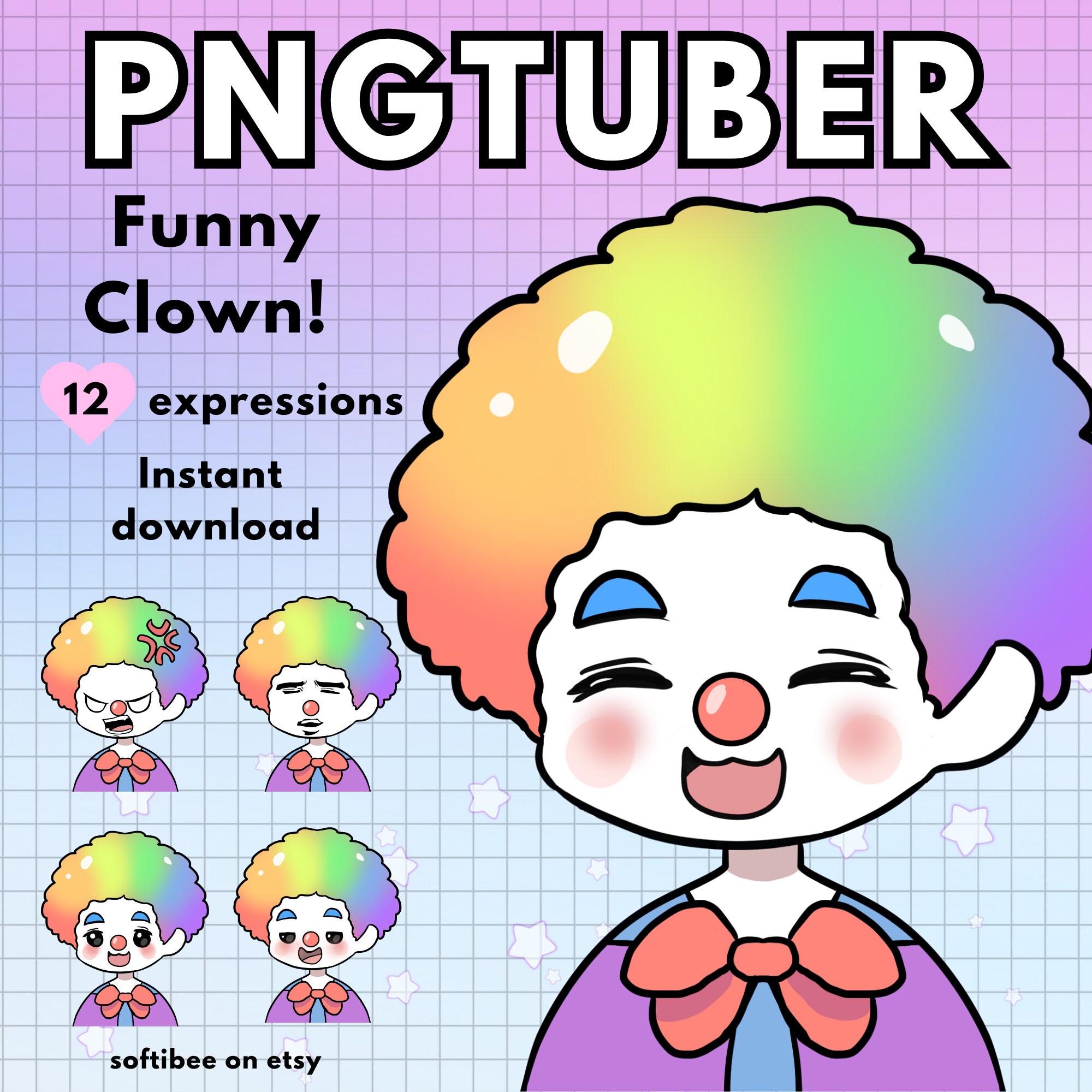Clown Pngtuber ! 12X Png Tuber Kawaii Chibi Voice Reactive Vtuber ...