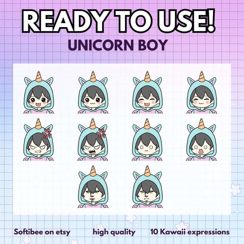Vtuber Unicorn Boy Pngtuber Model for Twitch 10x Png Tuber Reactive ...