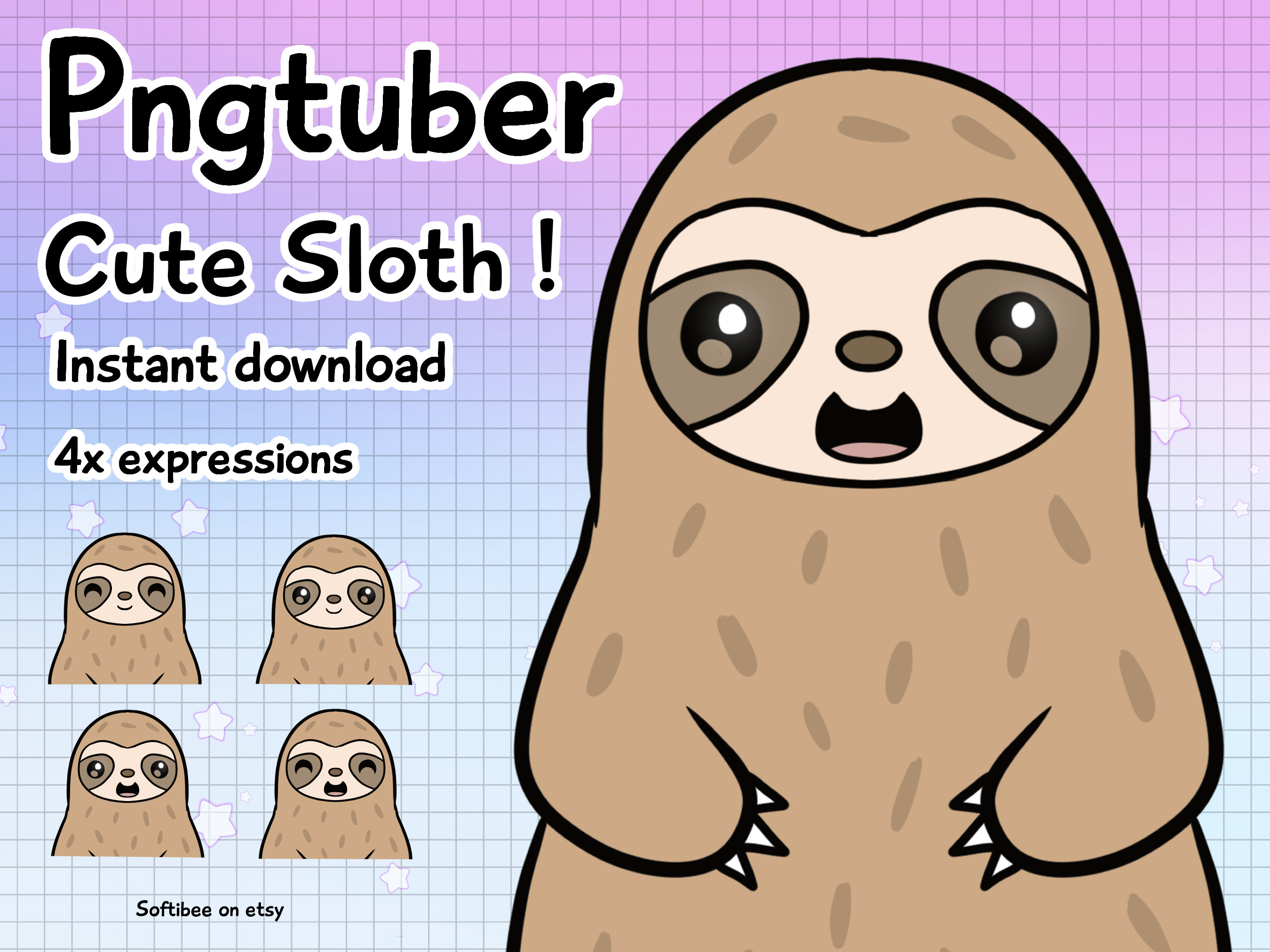 Pngtuber Sloth X4 Cute Animal Pngtuber Premade Avatars for Twitch ...