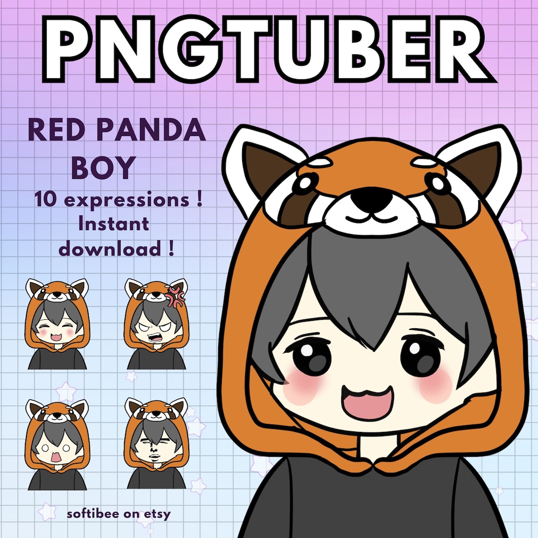 Vtuber Red Panda Boy Pngtuber Model for Twitch | 10x Png Tuber Reactive ...