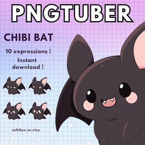 Bat Pngtuber ! X10 V-tuber Premade Png Tuber | Black Chibi Vtuber ...