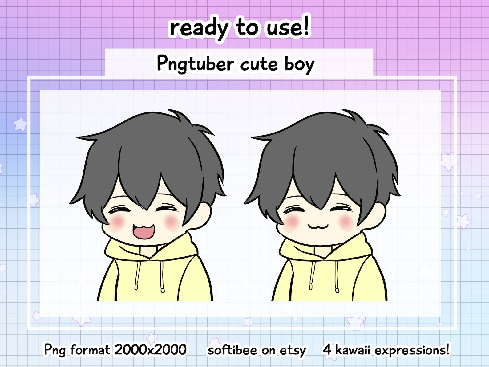 Pngtuber Boy ! Png Tuber 4x Chibi Male Vtubers With Black Hair Yellow ...