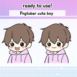 Pngtuber | Chibi Cute Talking Anime Boy Lavnder Purple Hoodie | Ready ...