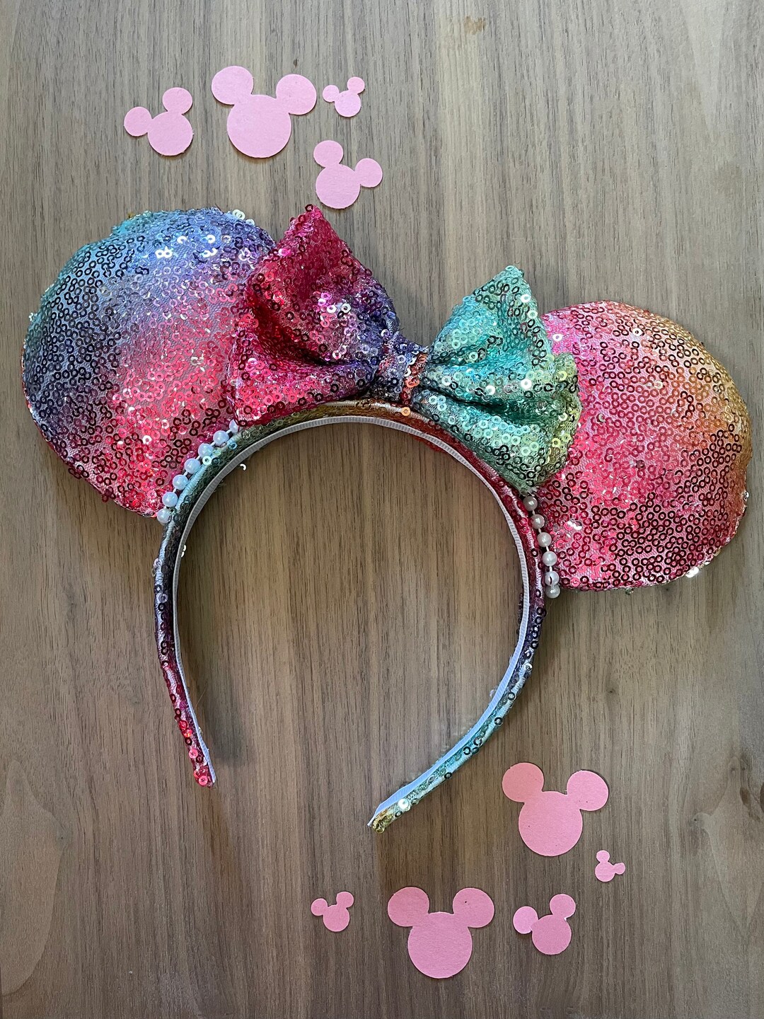 Custom Handmade Disney Inspired Mickey Ears - Rainbow Sequins Mouse ...