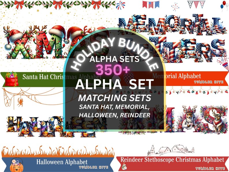 Holiday Alphabet Letters Mega Bundle: PNG Clipart, Sublimation Alpha ...