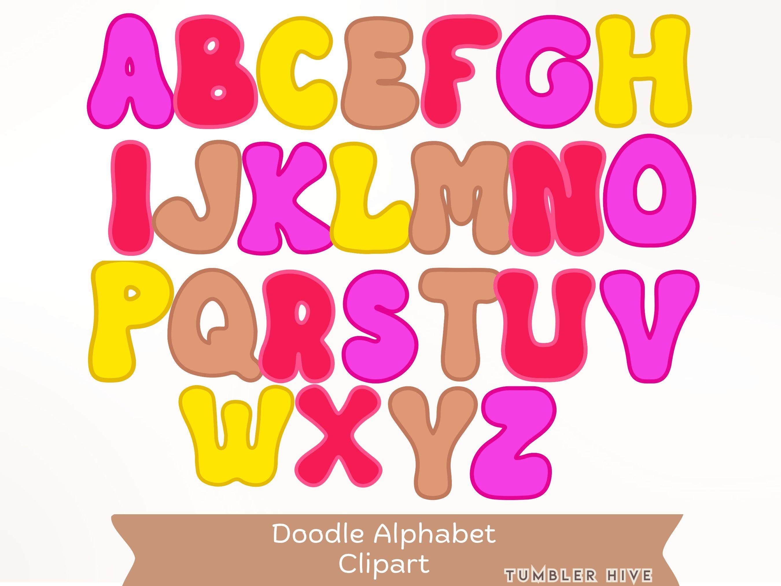 Doodle Alphabet PNG Bundle: Groovy Font Clipart, Teacher Sublimation ...