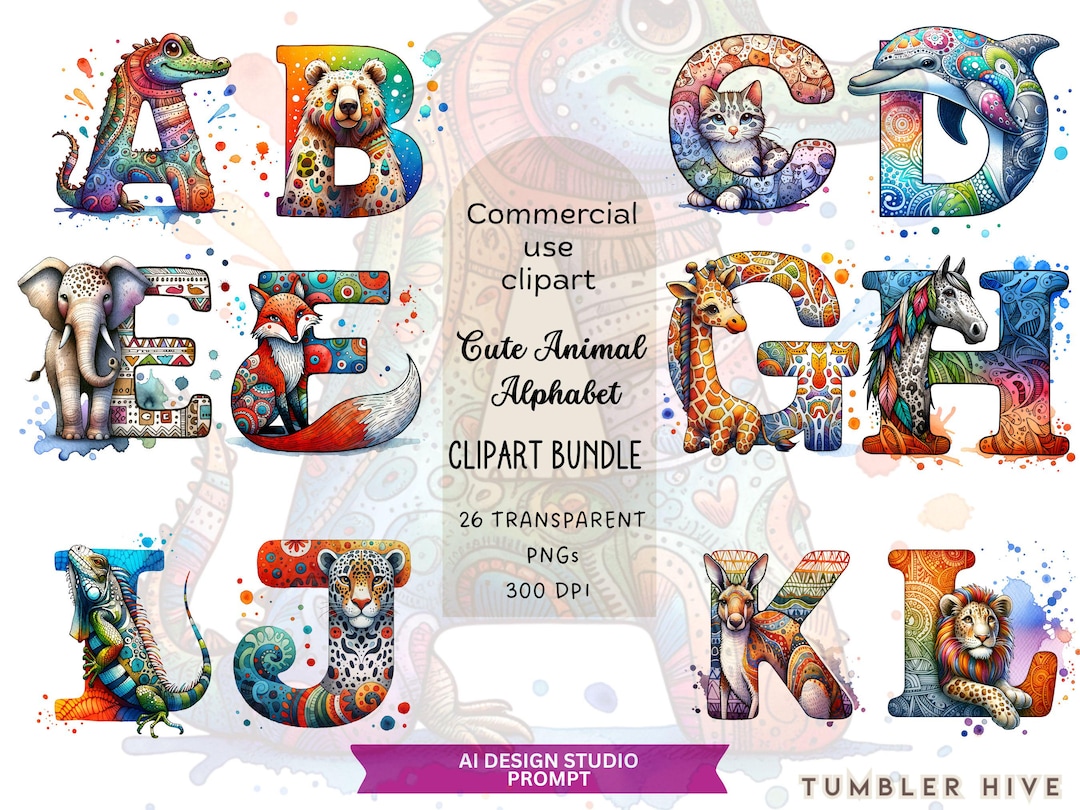 Cute Animal Alphabet Clipart PNG Bundle | ABC Animal Letters for Kids ...