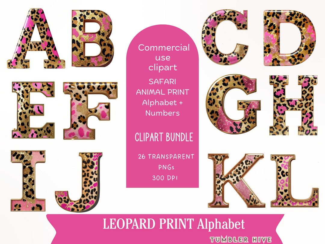 Pink Leopard Alphabet PNG Bundle | Safari Animal Print Letters, Numbers ...