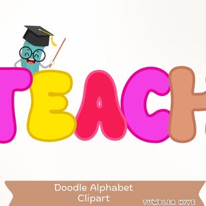Doodle Alphabet PNG Bundle: Groovy Font Clipart, Teacher Sublimation ...