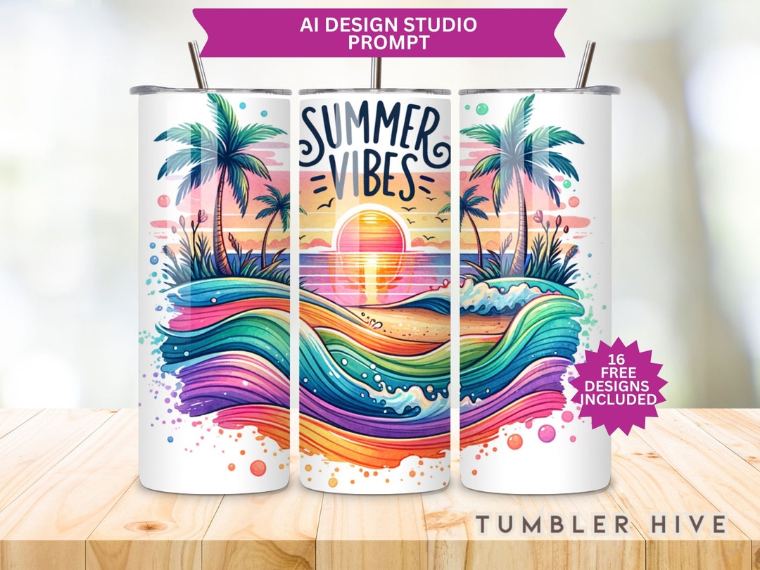 Summer Vibes Tumbler Wrap: Beach Print Sublimation Design (PNG Digital ...
