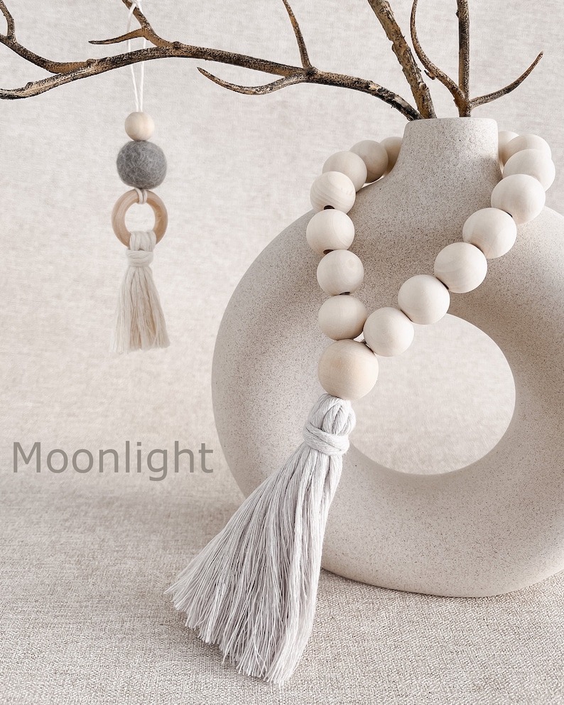 Holzperlenkette mit Quaste Dekokette Holzperlengirlande mit Tassel Boho ...