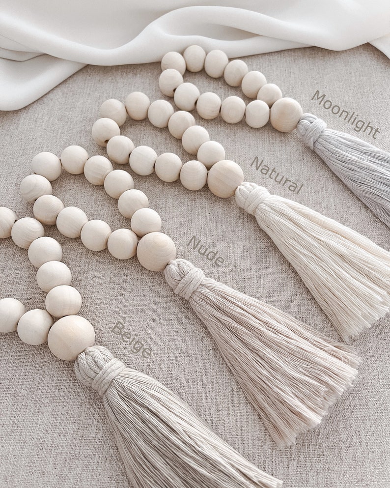 Holzperlenkette mit Quaste Dekokette Holzperlengirlande mit Tassel Boho ...