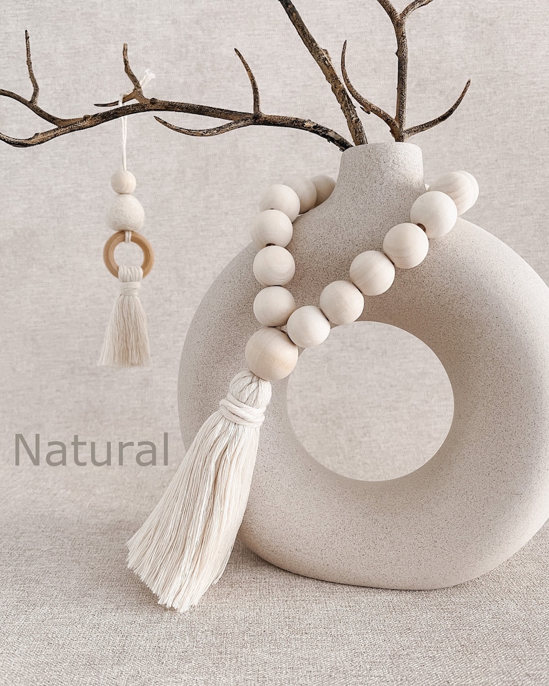 Holzperlenkette mit Quaste Dekokette Holzperlengirlande mit Tassel Boho ...