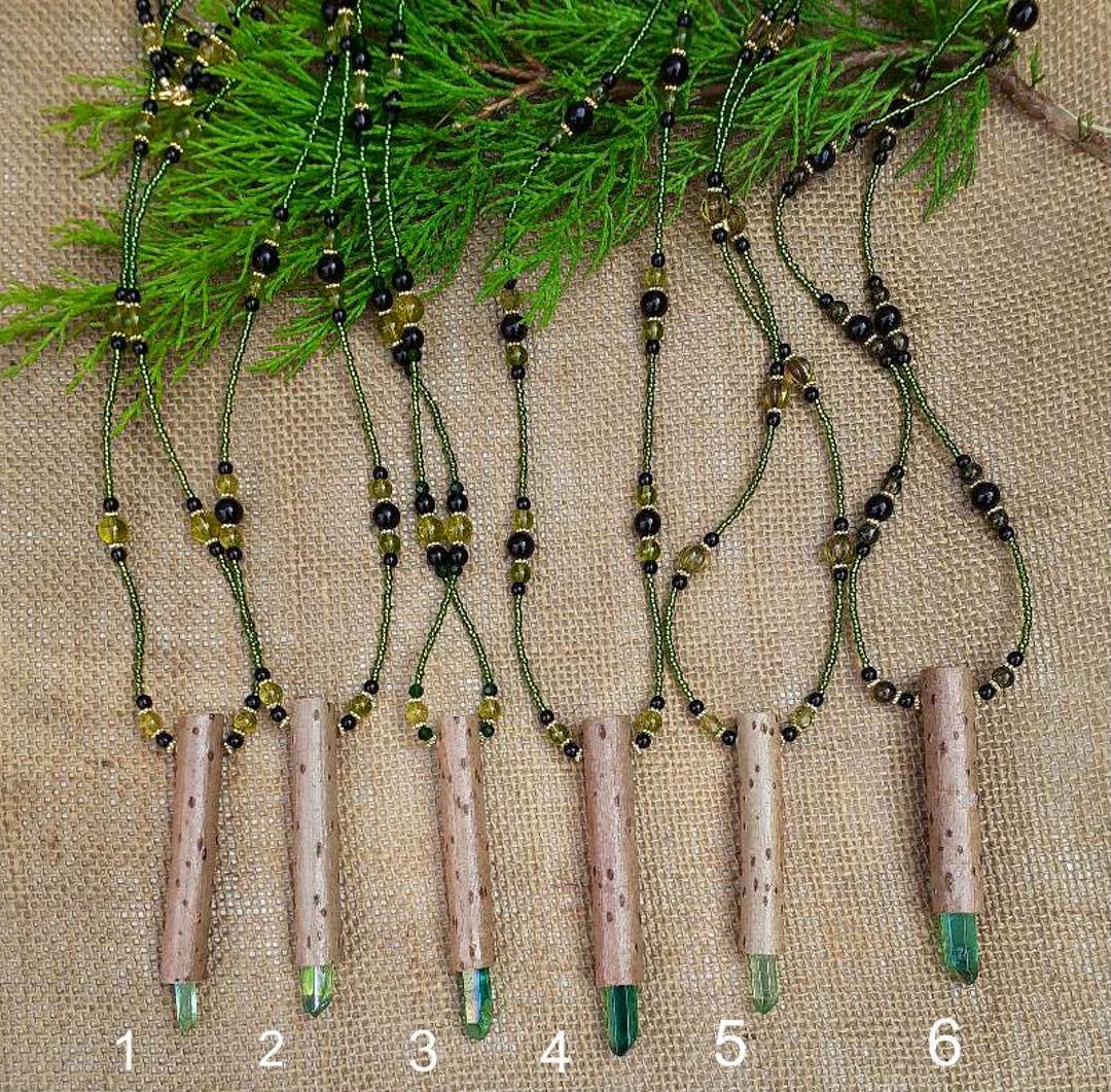 The Witches Tree Elder Wood Green Quartz Tipped Talismanic Necklace - Etsy