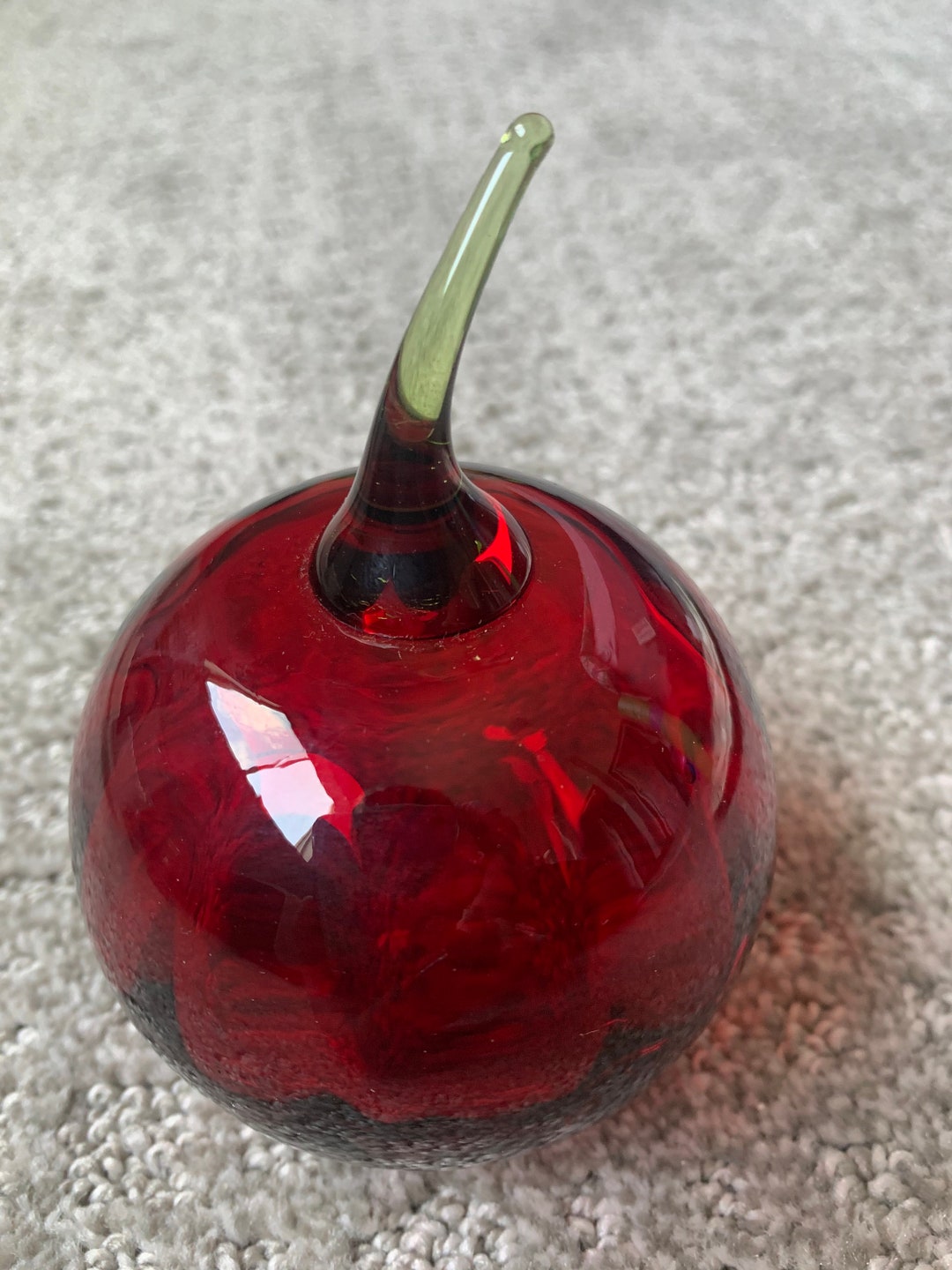 Red Glass Hand-blown Ruby Paperweight Apple - Etsy