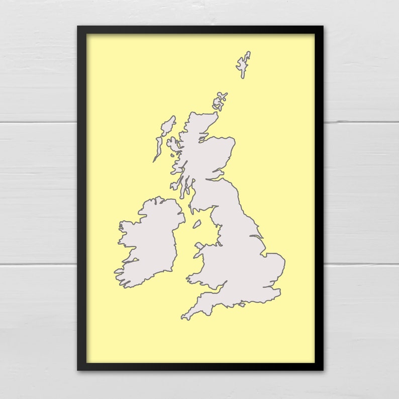 UK & Ireland Map OR London Map, Grey/yellow/pink/blue Pastels, Wall Art ...