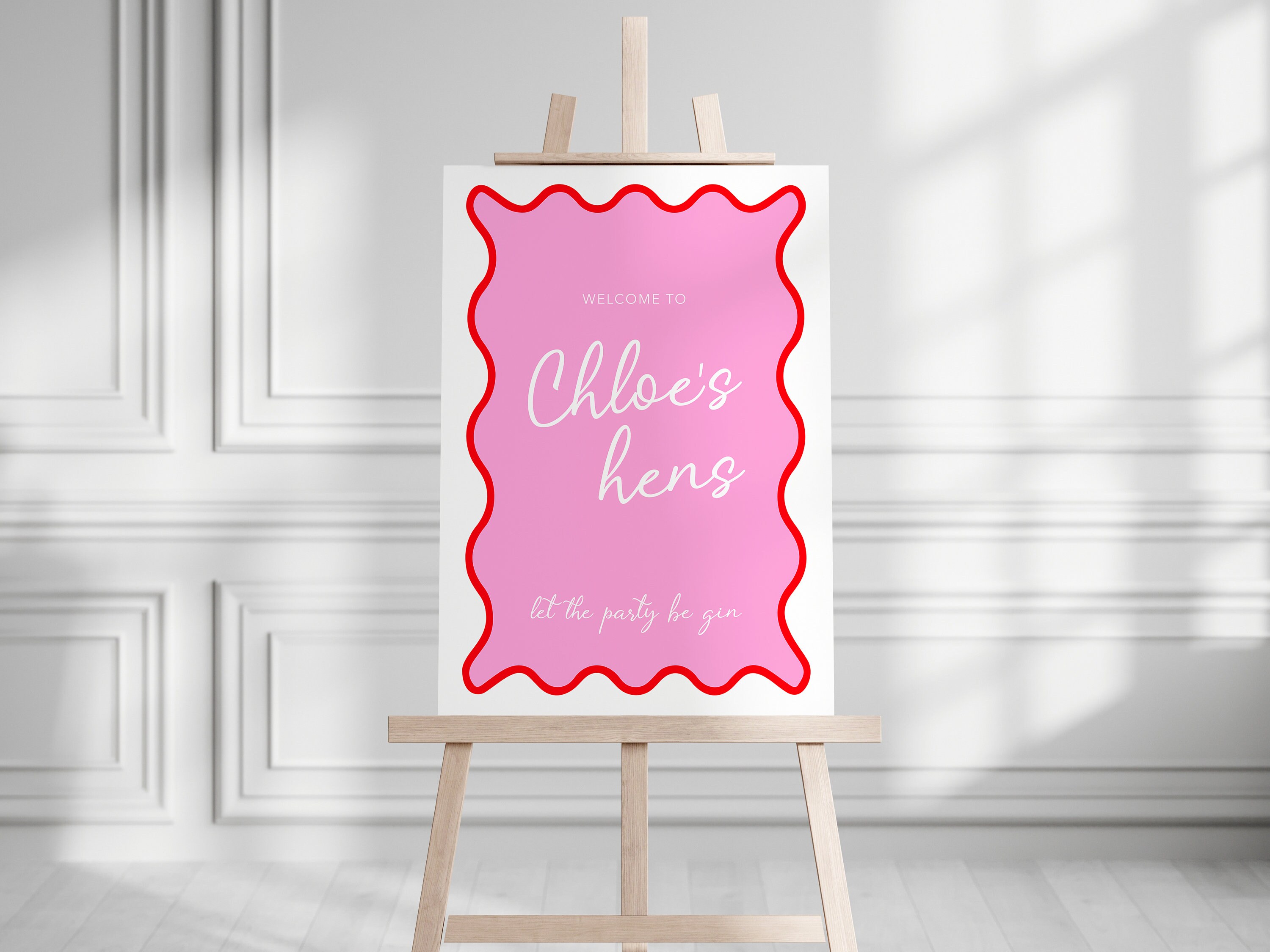 Pink & Red Wavy Bridal Shower/hens Welcome Sign. Instant Digital and ...