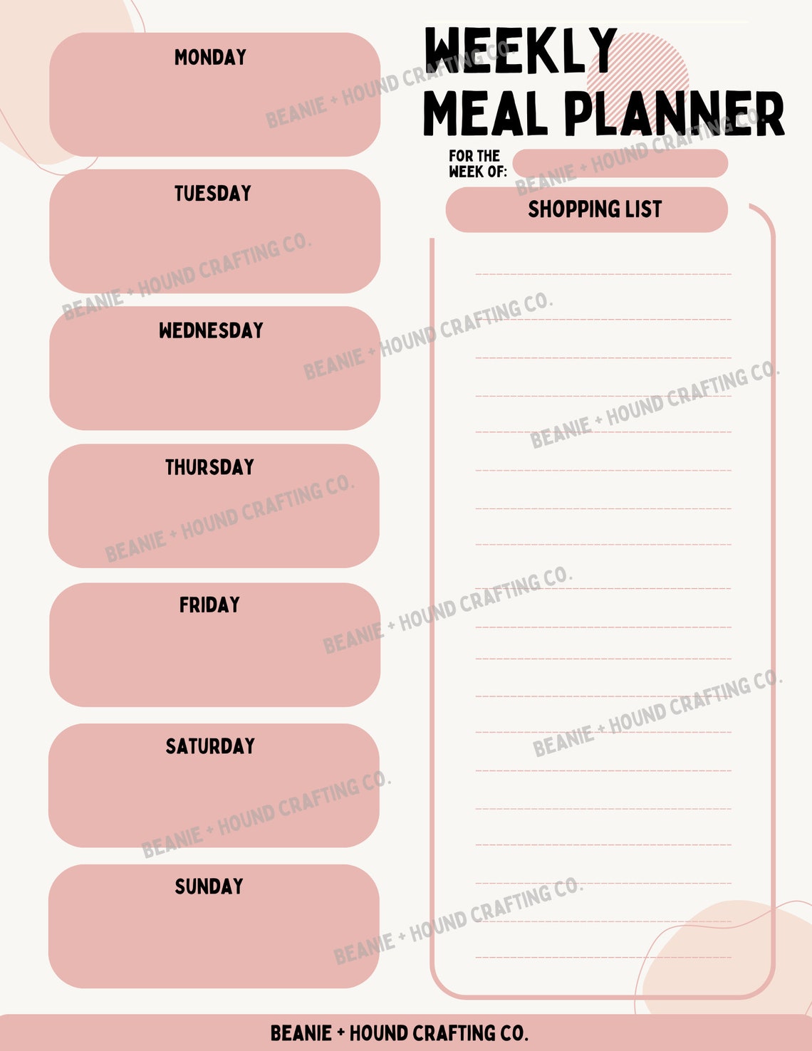Weekly Meal Planner and Grocery List Digital Weekly Meal - Etsy
