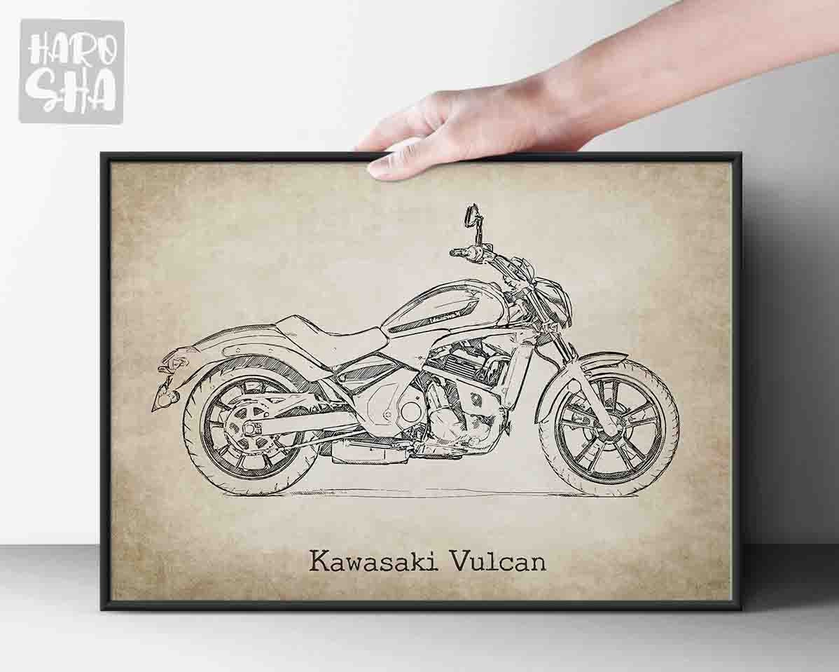 Kawasaki Vulcan print Kawasaki Vulcan poster Vintage look art | Etsy