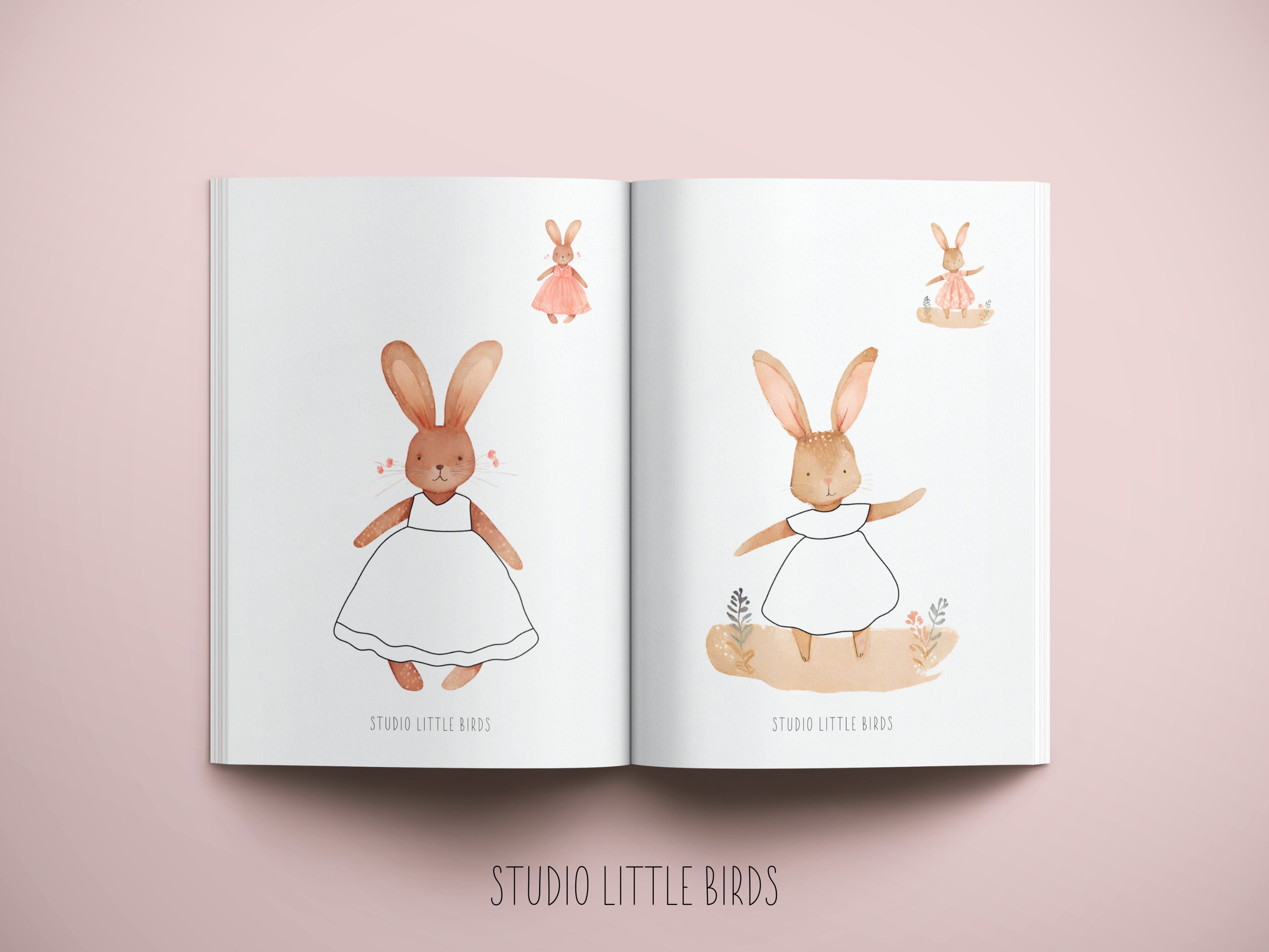 Bunny Couture, Coloring Pages, Maileg Inspired Watercolor Bunny Prints ...