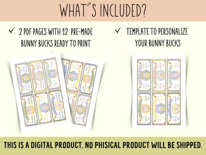 12 Easter Bunny Bucks Printable, Bunny Money, Easter Egg Filler, Easter ...