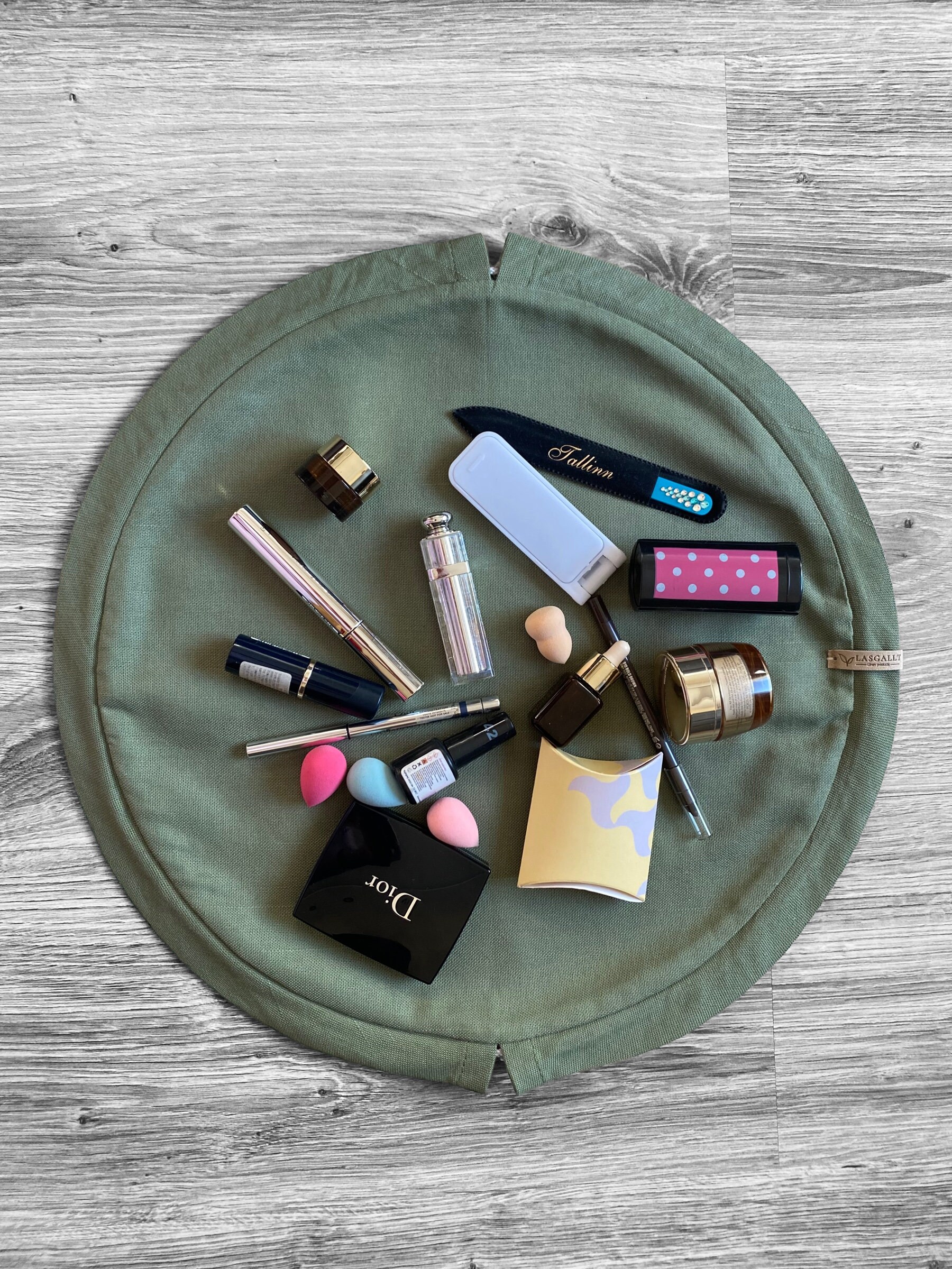 Green Drawstring Makeup Bag Toiletry Bag Cosmetic Travel Lay Flat Bag ...