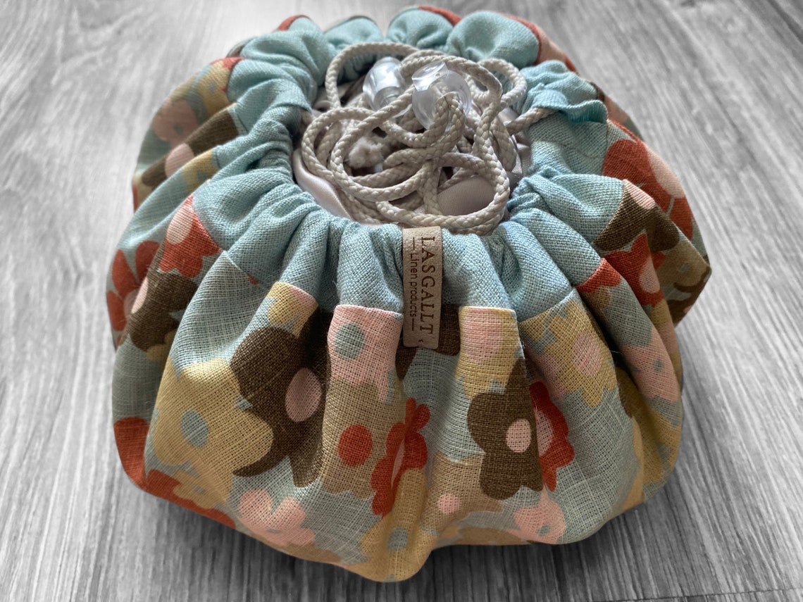Linen Drawstring Floral Cosmetic Bag Makeup Bag Toiletry - Etsy